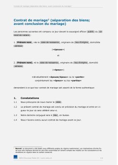 Modèle de contrat de mariage (séparation des biens)