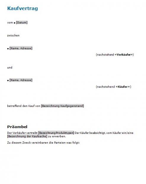 Muster Kaufvertrag Standard
