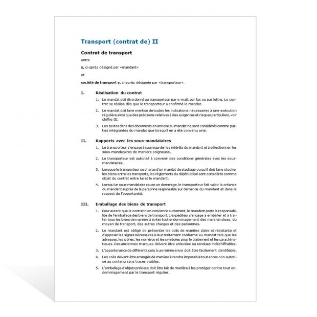 Modèle de contrat de transport