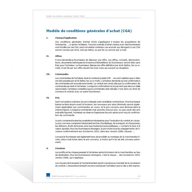 Modèle de conditions générales d'achat (CGA)