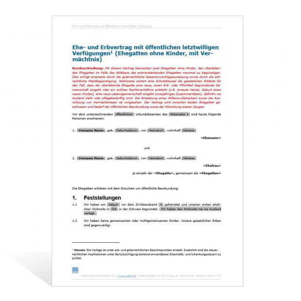 Erbvertrag Ehepartner Muster Zum Download