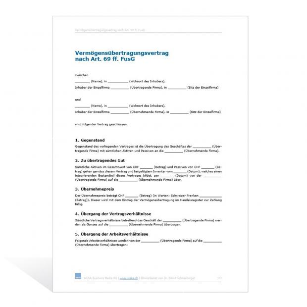 Mustervertrag Vermögensübertragung (Asset Deal)