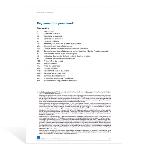Règlement du personnel
