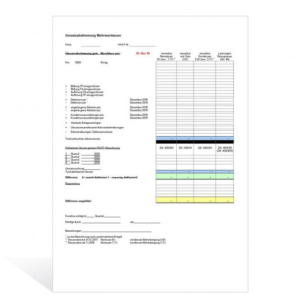 Mustervorlage MWST-Umsatzabstimmung