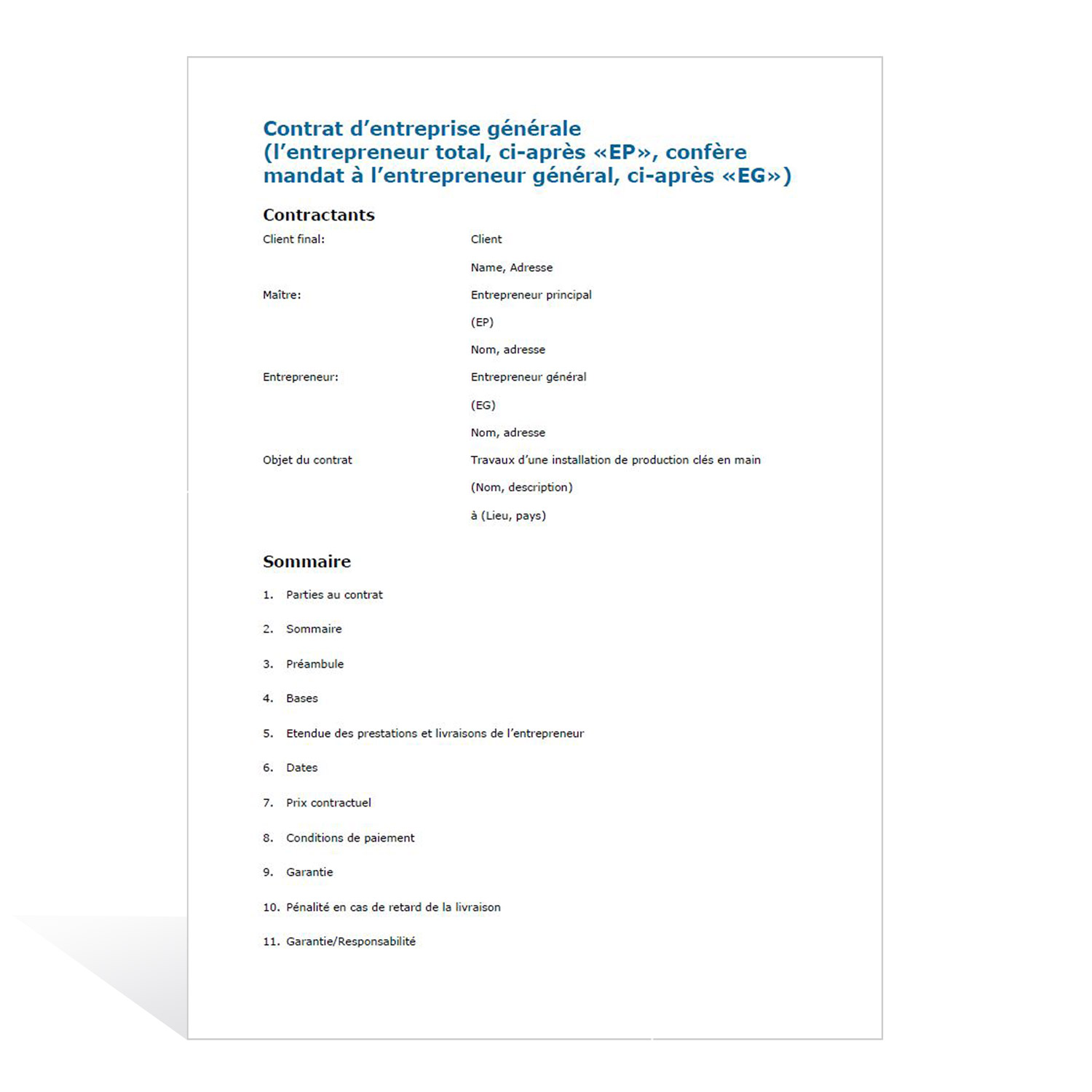 Contrat d’entreprise générale