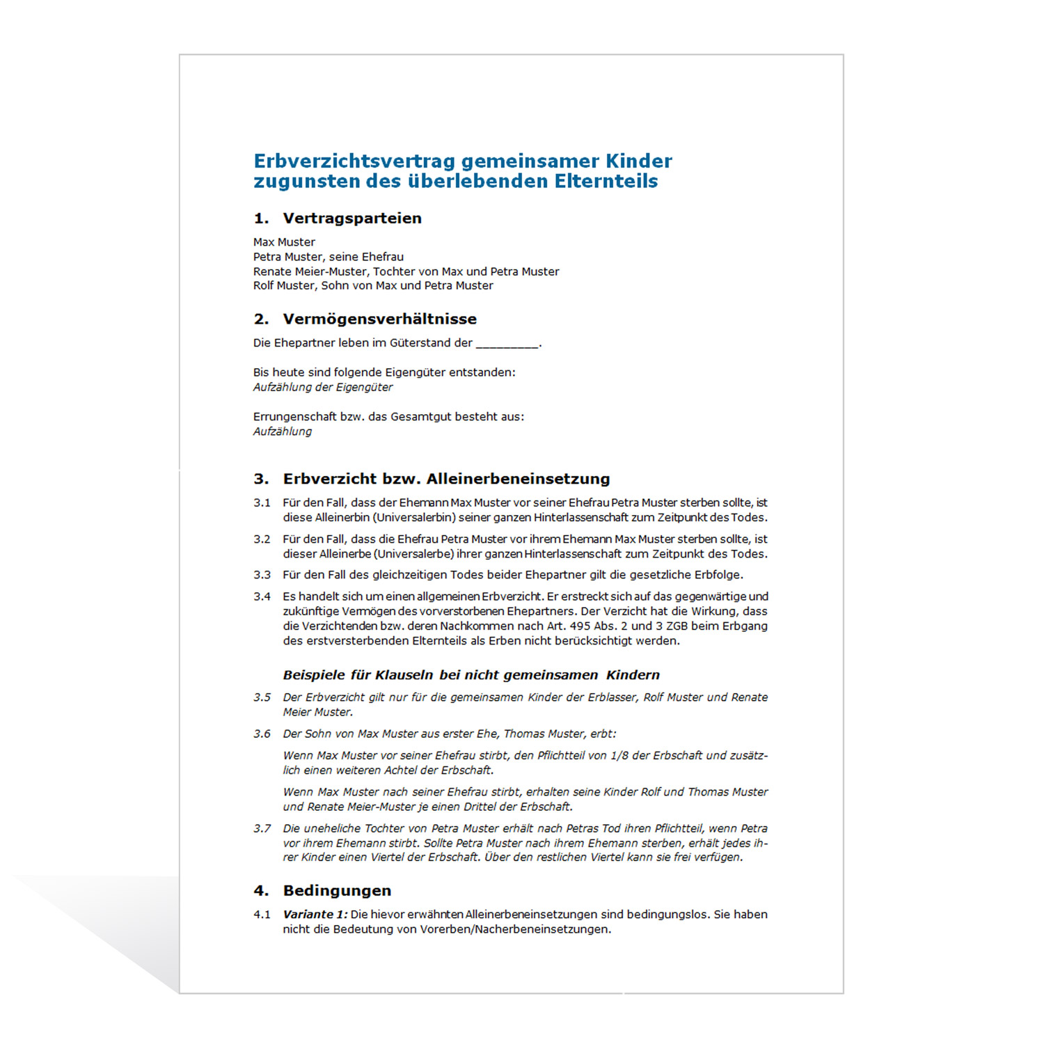 Muster Erbverzichtsvertrag