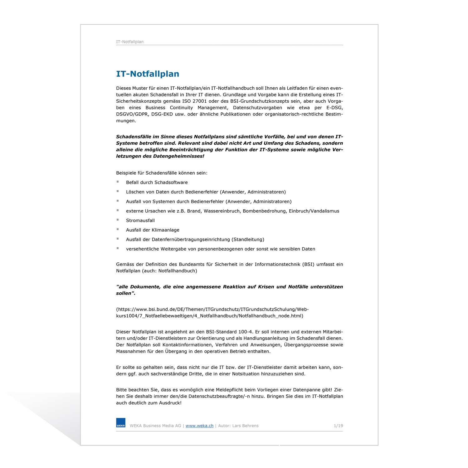 Mustervorlage IT-Notfallplan